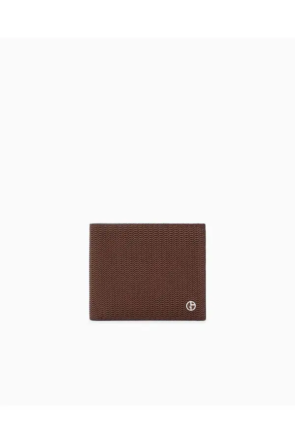 Giorgio Armani Bifold Wallet In Embossed Leather - Brown