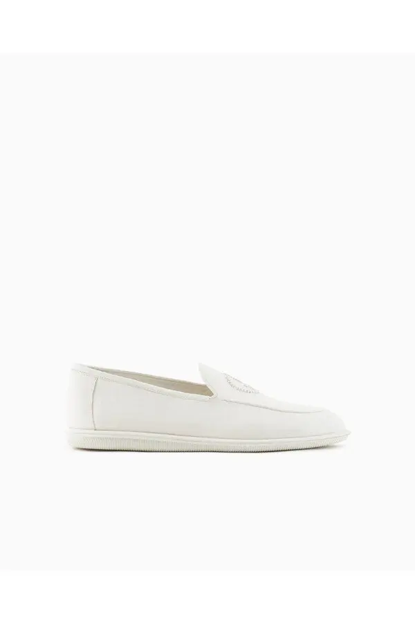 Giorgio Armani Nappa Leather Loafers With Embroidered Logo - White