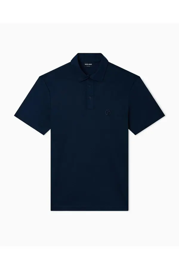 Giorgio Armani Pure Cotton Interlock Polo Shirt With Embroidered Logo - Blue