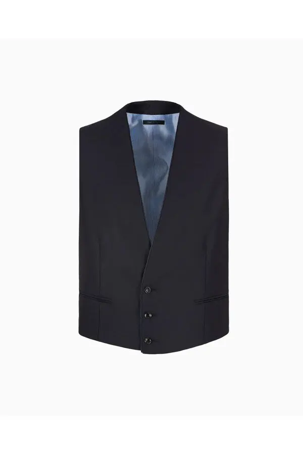 Giorgio Armani Single-breasted Micro Gingham Virgin Wool Waistcoat - Navy