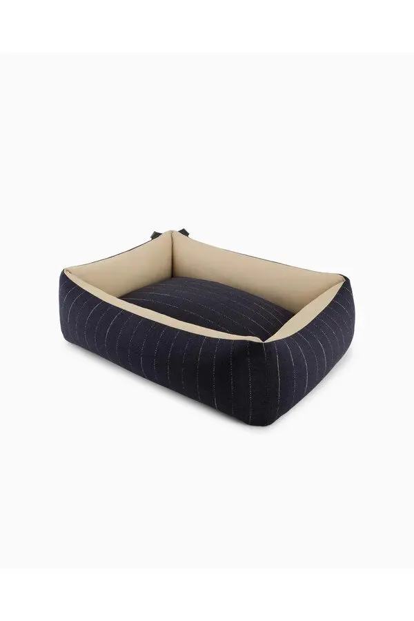 Giorgio Armani Poldo X Dog Bed In Pinstriped Virgin Wool - Blue
