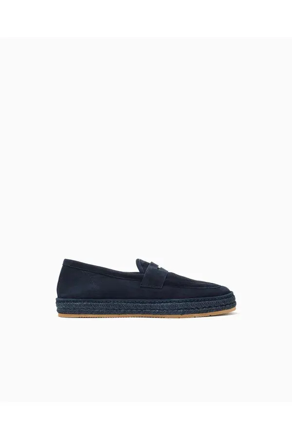 Giorgio Armani Suede Loafers With Rope Sole - Blue