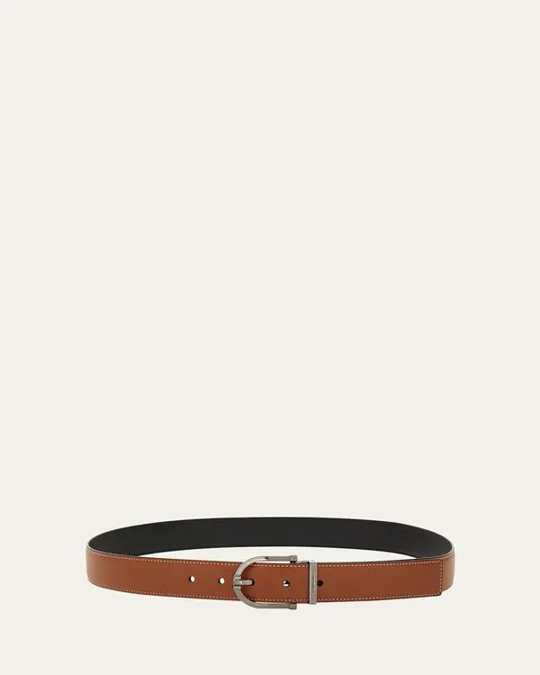 FERRAGAMO Horseshoe Buckle Reversible Leather Belt - New Cognac