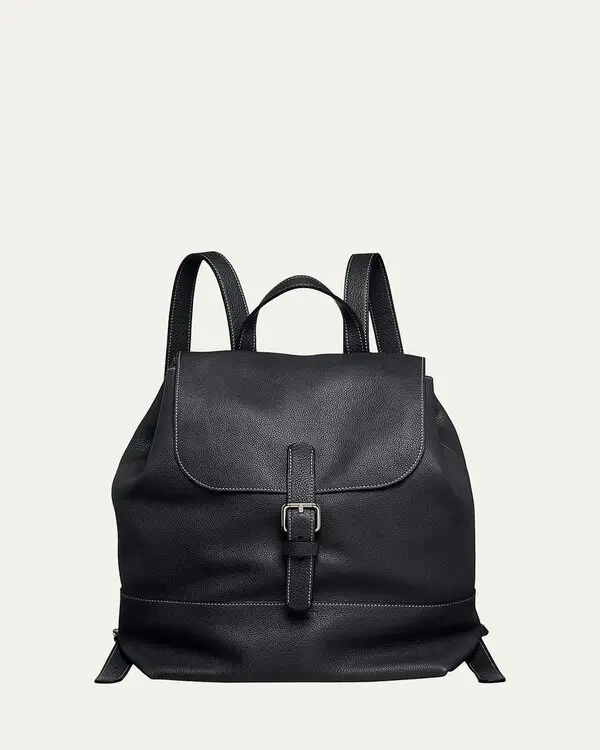 Giorgio Armani Pebble Leather Flap-top Backpack - Navy