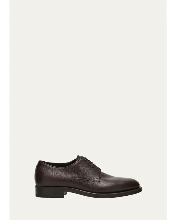 Giorgio Armani Grained Calf Leather Derby Shoes - Dkbrwn