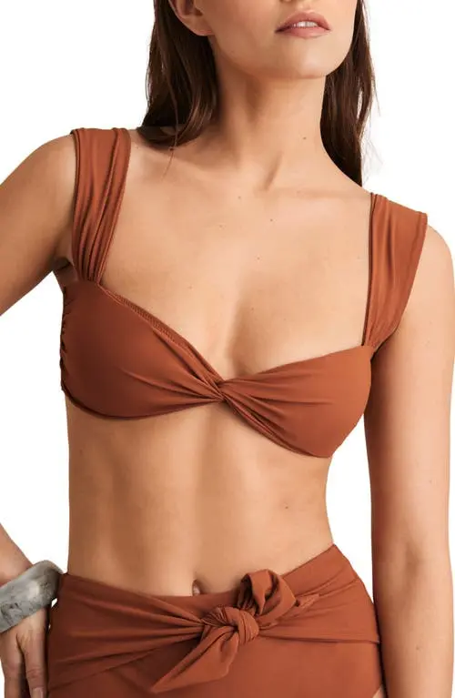 REISS Hallie Twist-front Bikini Top - Brown