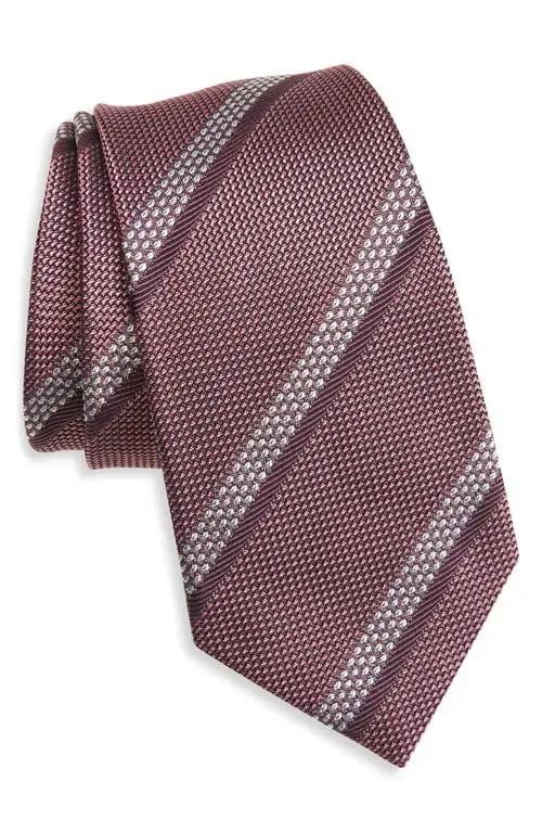 Zegna Striped Mulberry Silk Neck Tie - Pink