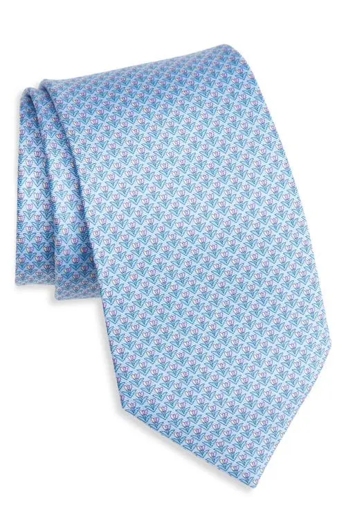 Zegna Floral Mulberry Silk Tie - Light Blue