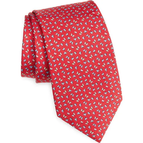 Zegna Butterfly Print Silk Neck Tie - Red