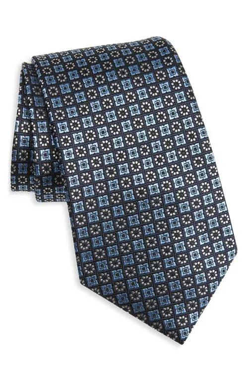 Zegna Medallion Mulberry Silk Tie - Blue