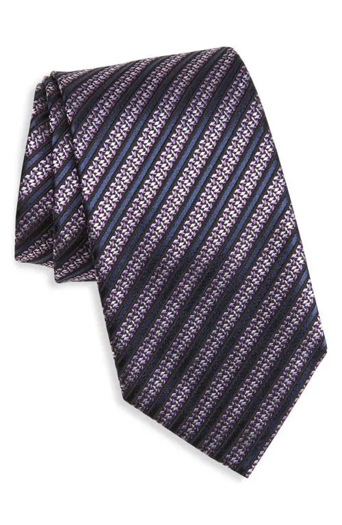 Zegna Stripe Mulberry Silk Neck Tie - Purple