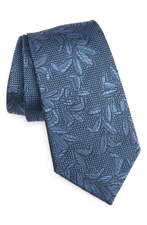 Zegna Leaf Silk Jacquard Neck Tie - Blue