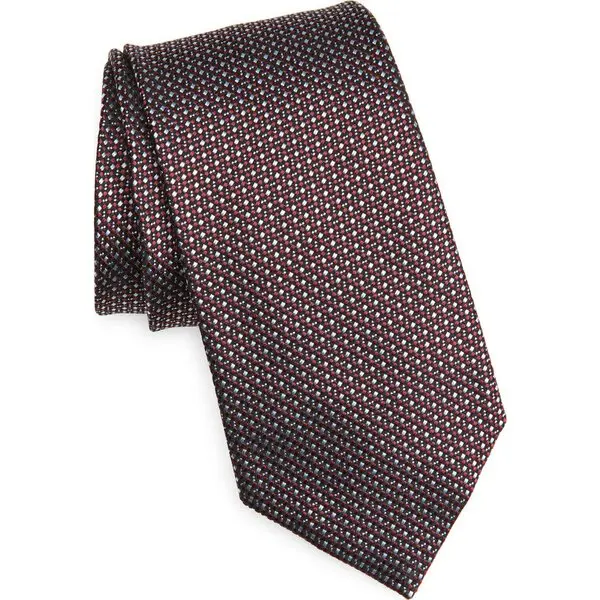 Zegna Geometric Silk Jacquard Tie - Dark Red