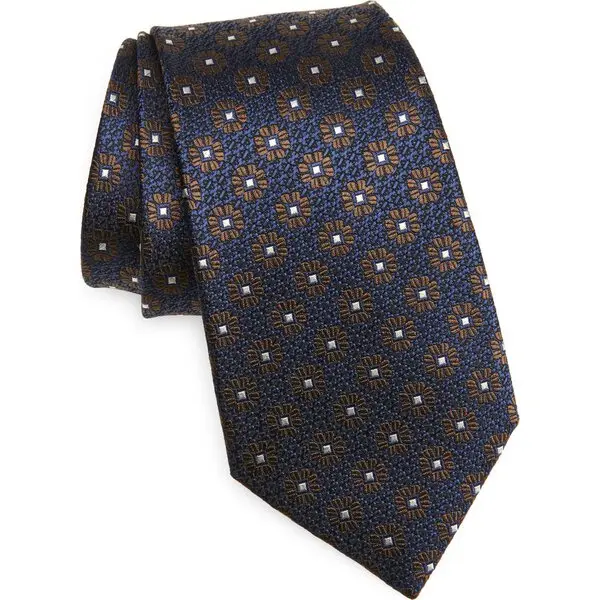 Zegna Floral Silk Jacquard Neck Tie - Dark Blue