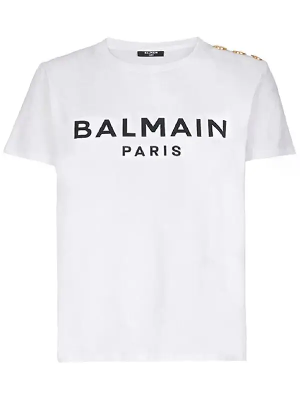 Balmain Button Detail Logo T-shirt - White