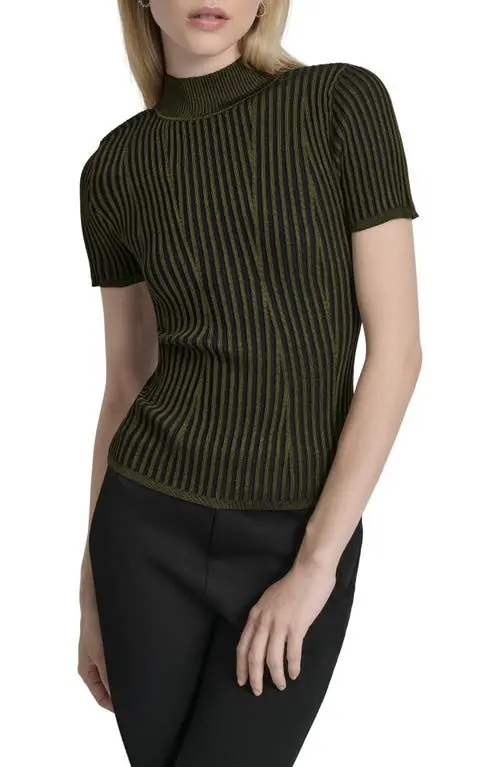 Dkny Knit Mock Neck Top - Dark Olive/black