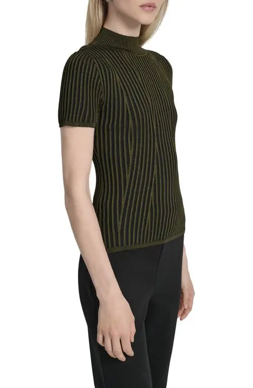 Dkny Knit Mock Neck Top - Dark Olive/black