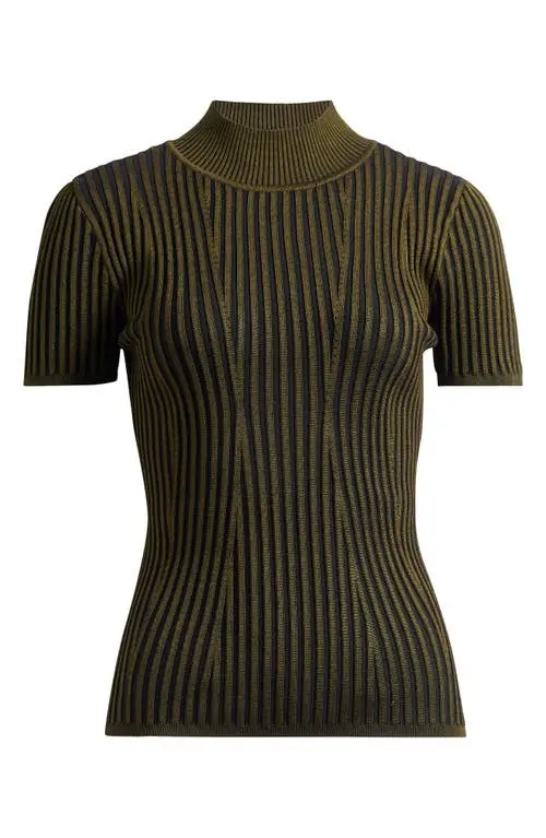 Dkny Knit Mock Neck Top - Dark Olive/black