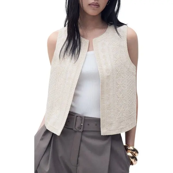Mango Embroidered Linen Vest