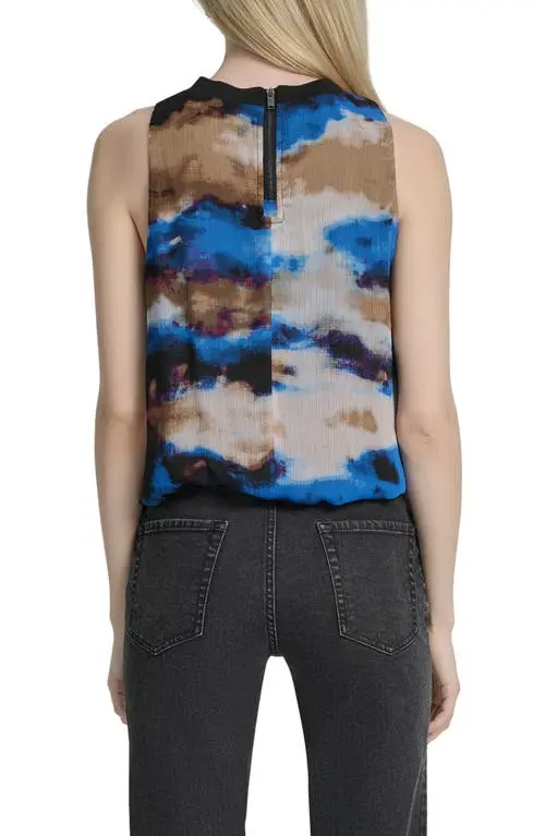 Dkny Printed Sleeveless Chiffon Bubble Top - Clouded Indigo
