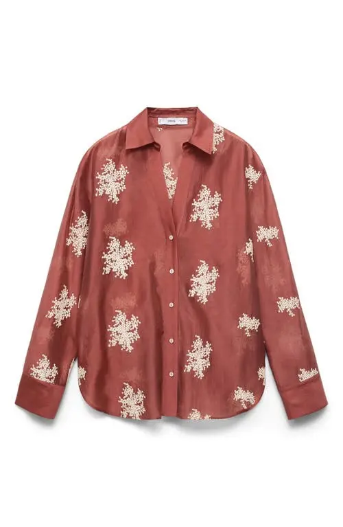 Mango Embroidered Semisheer Button-up Shirt
