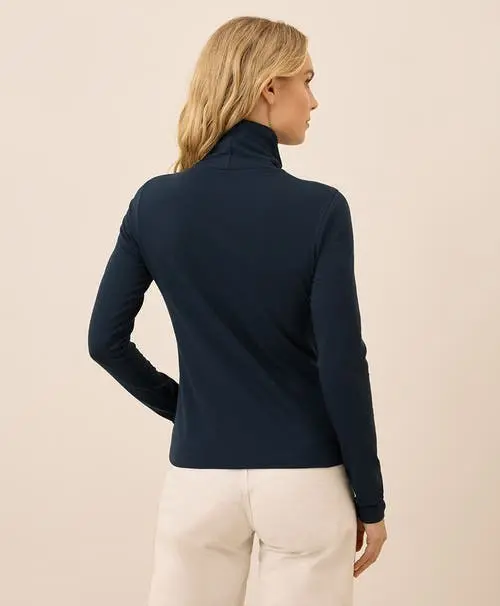 PACT Luxe Stretch Jersey Slim Turtleneck - Midnight Blue