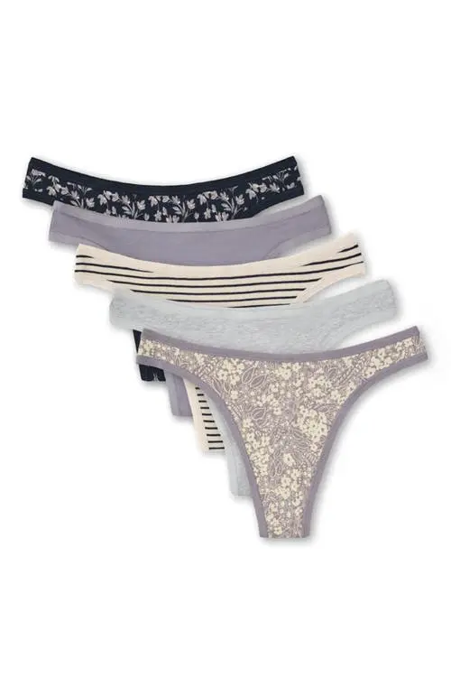 PACT Everyday Mid Rise Thong 5-pack - Lavender Petals