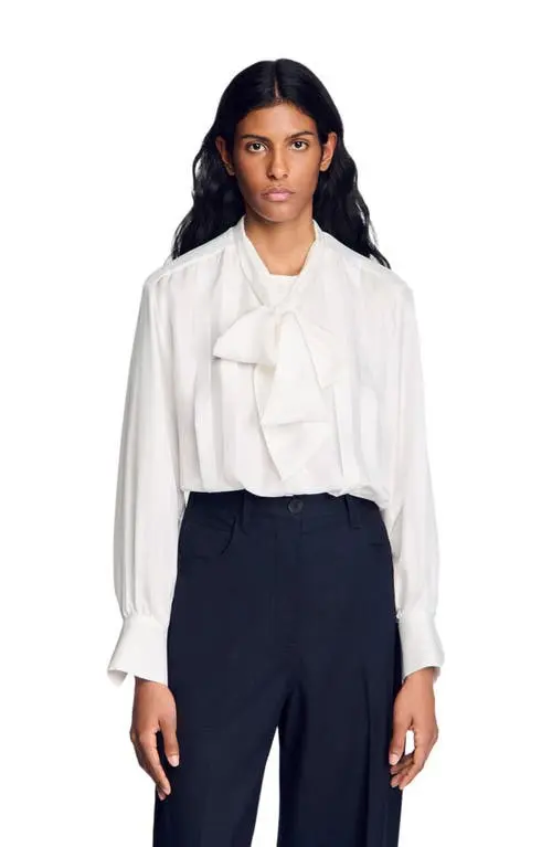 Sandro Silk Lavallière Blouse - Ecru