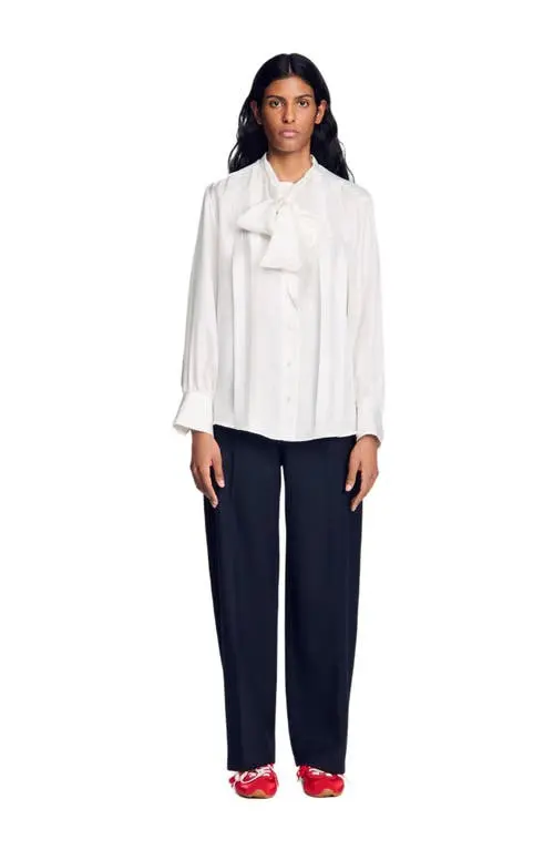 Sandro Silk Lavallière Blouse - Ecru