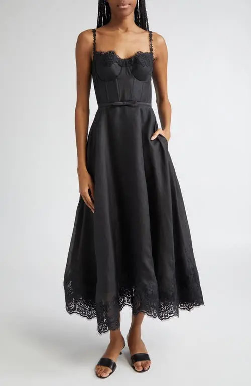 Zimmermann Hypnotic Lace Trim Corset Midi Dress