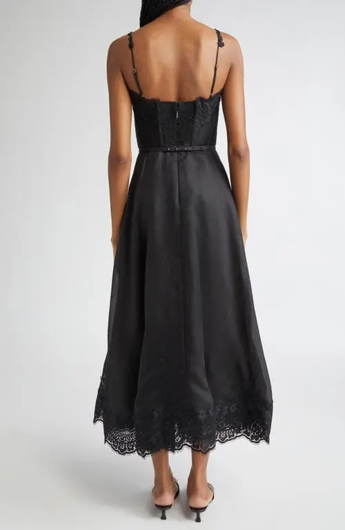 Zimmermann Hypnotic Lace Trim Corset Midi Dress