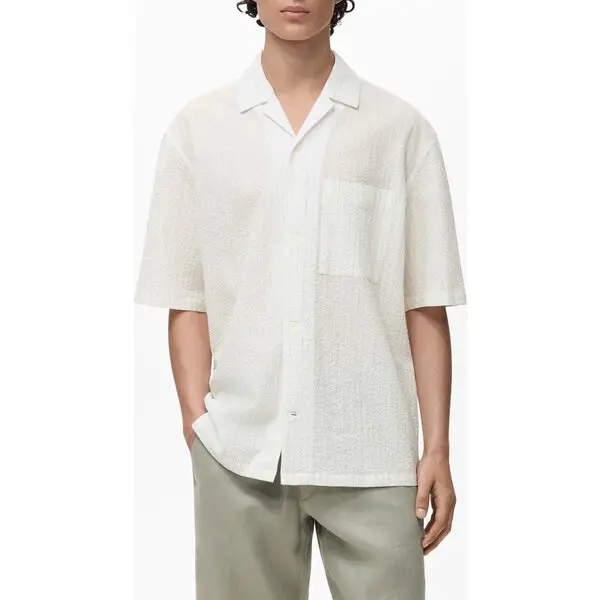 Mango Stripe Relaxed Fit Stretch Cotton Camp Shirt - Off White