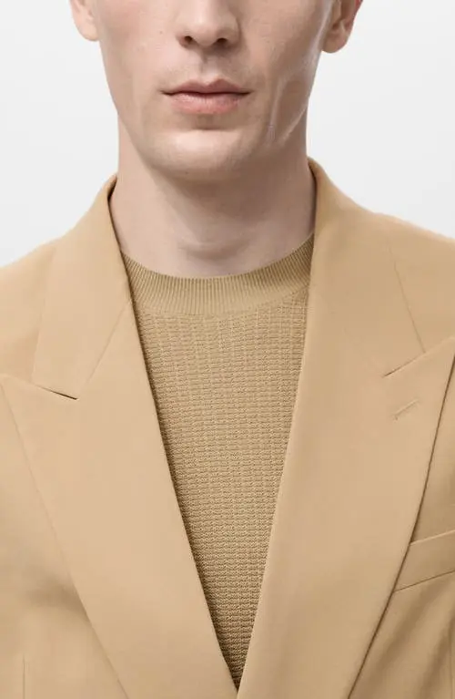 Mango Relaxed Fit Double Breasted Suit Jacket - Beige