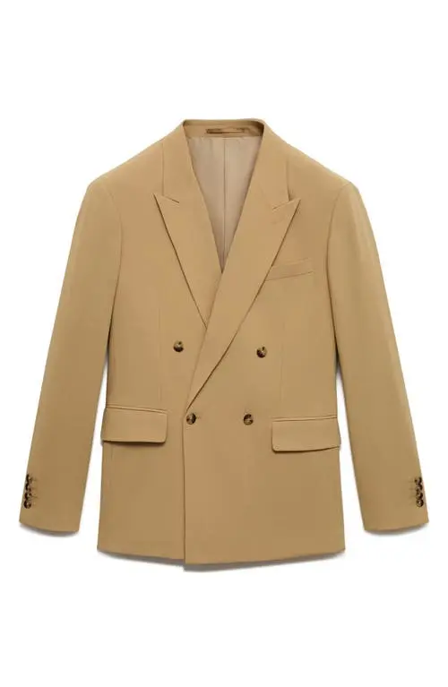 Mango Relaxed Fit Double Breasted Suit Jacket - Beige