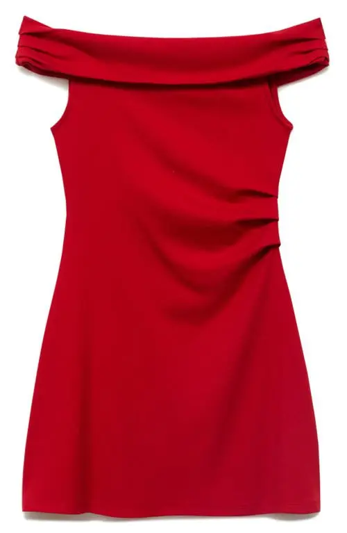 Mango Pleated Off-the-shoulder Mini Dress - Red