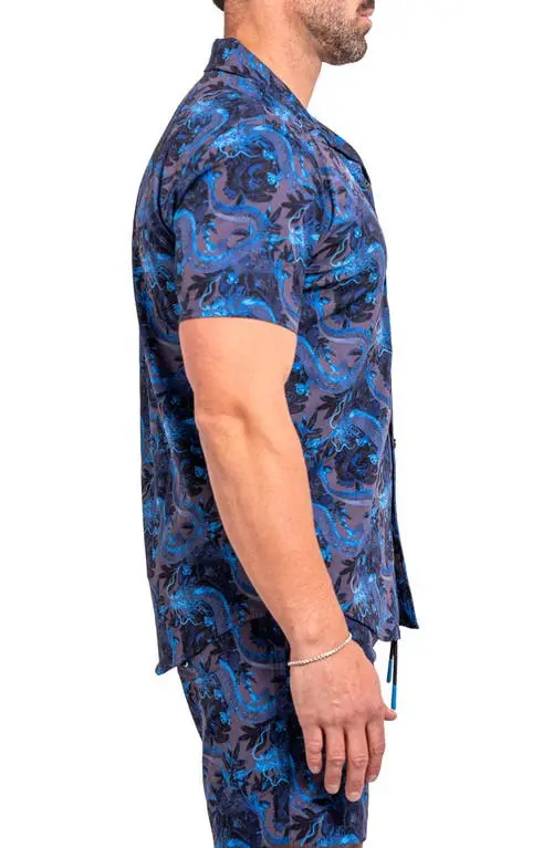 MACEOO Beachdragon Short Sleeve Cotton Button-up Shirt