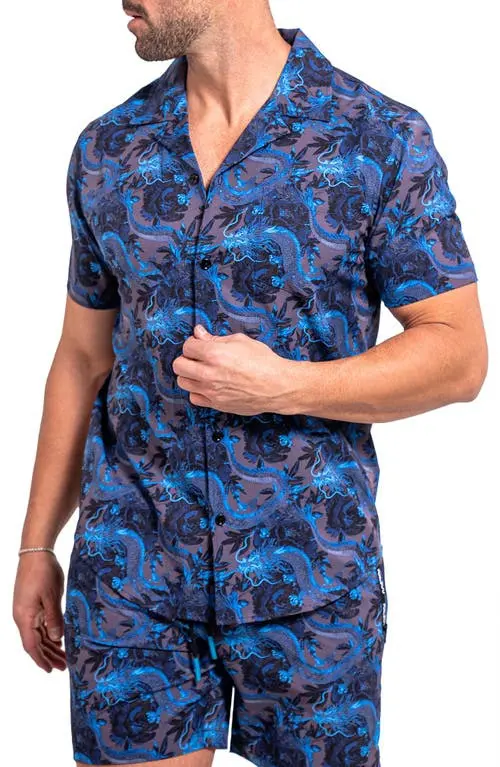 MACEOO Beachdragon Short Sleeve Cotton Button-up Shirt