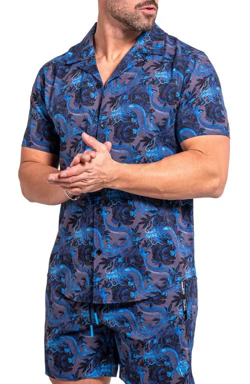 MACEOO Beachdragon Short Sleeve Cotton Button-up Shirt
