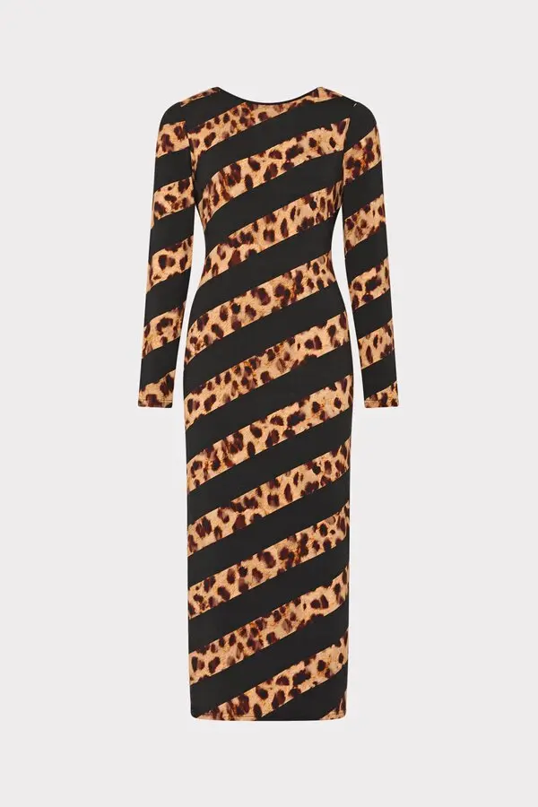 MILLY Leopard Stripe Jersey Midi Dress