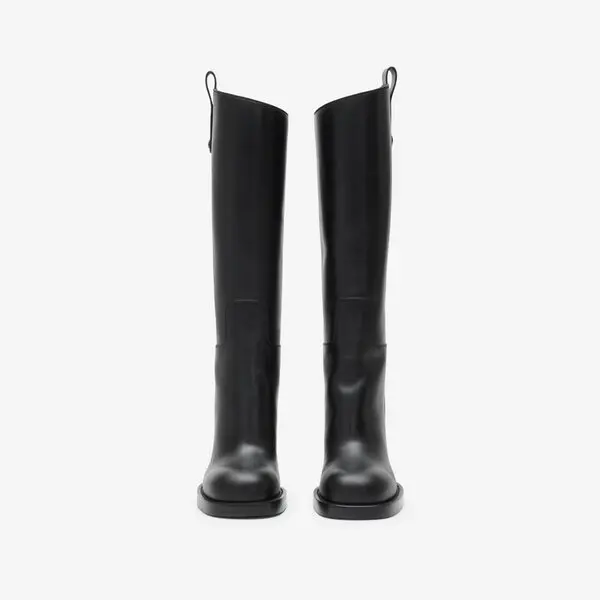 Burberry Leather Cavalier Heel Boots - Black