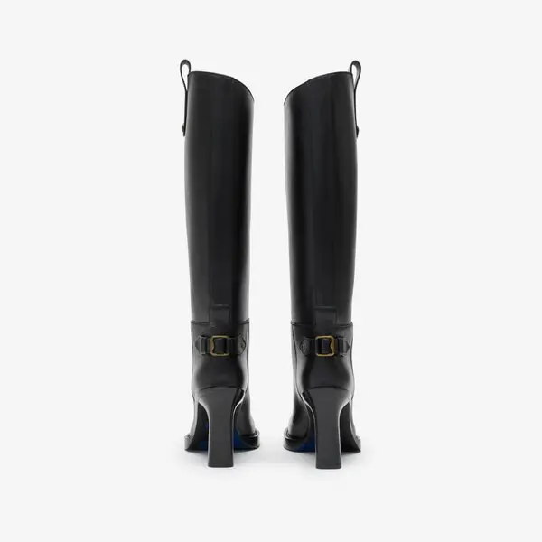 Burberry Leather Cavalier Heel Boots - Black