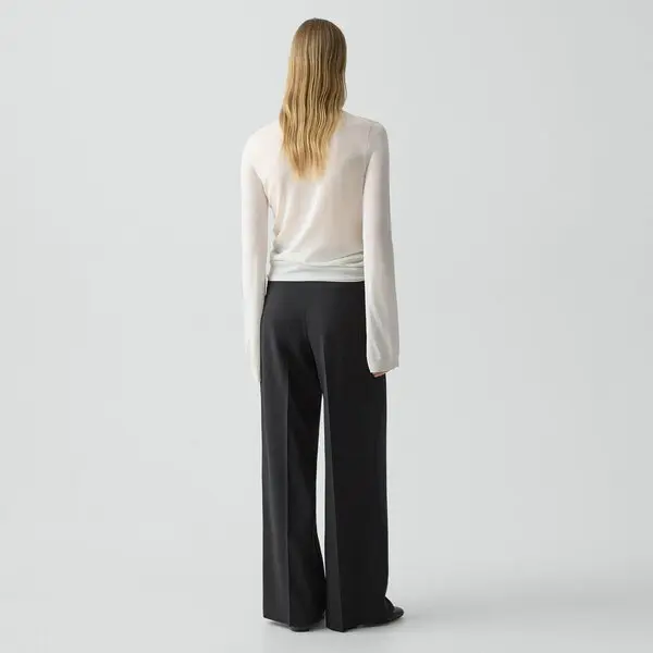 Theory Pleated Wide-leg Good Wool Pant - Black