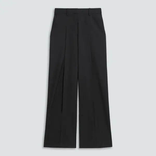 Theory Pleated Wide-leg Good Wool Pant - Black