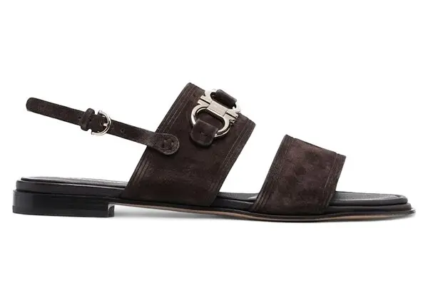 FERRAGAMO Gancini Plaque Suede Sandals