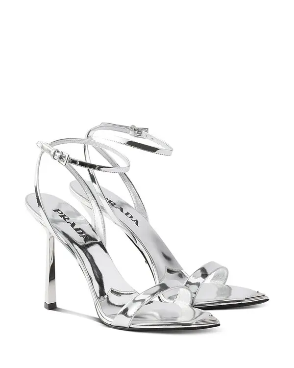 Prada Metallic High-heeled Sandals - Silver