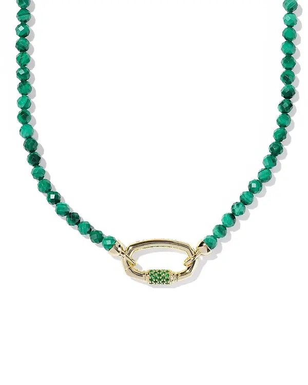 Kendra Scott Emery Pave Link Stone Beaded Strand Necklace - Gold/green