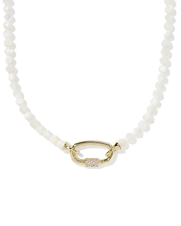 Kendra Scott Emery Pave Link Stone Beaded Strand Necklace - Gold/white