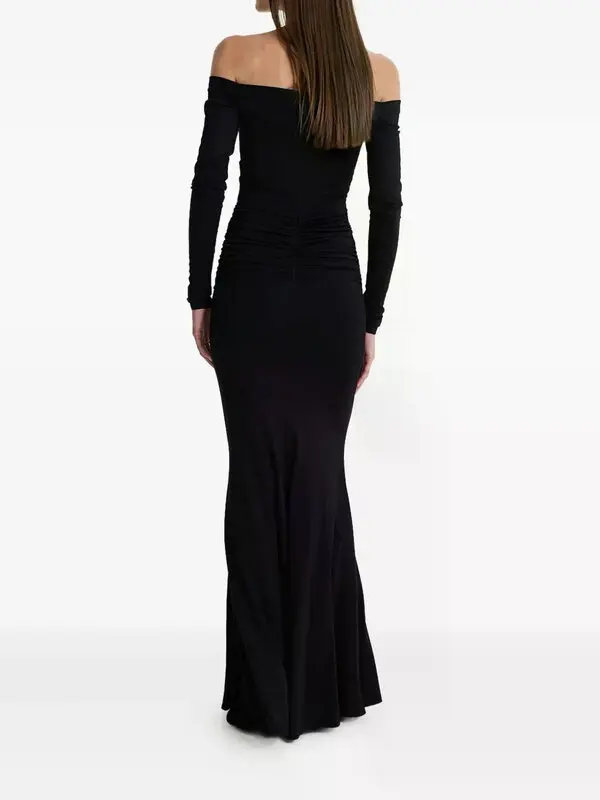 MOOS STUDIO Shadow Spiral Off-shoulder Fishtail Maxi Dress