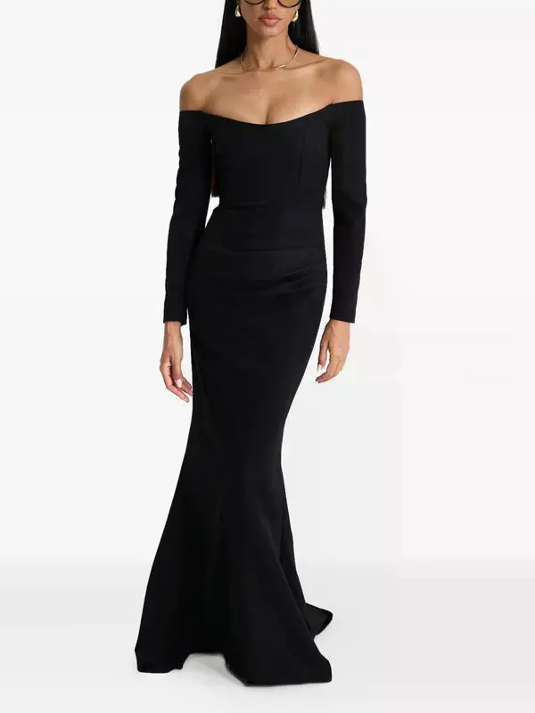Moos Studio Poem Off-Shoulder Fishtail Maxi Dress - Black