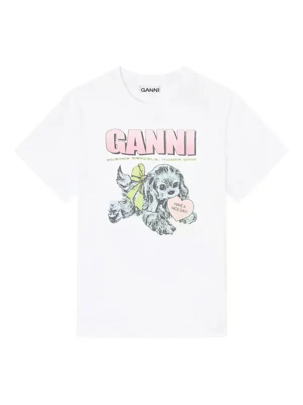 GANNI Puppy Graphic T-shirt - White